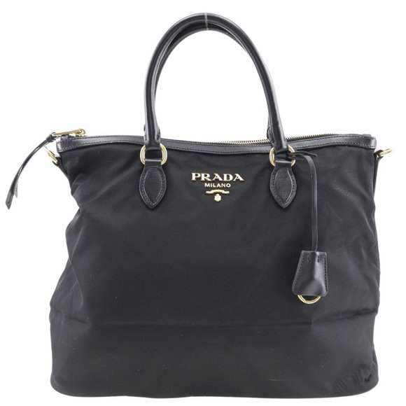 Prada | Bags | Prada Logo Tote Bag Nylon Made In Turkey Black Handbag A4 Zipper Ladies | Poshmark